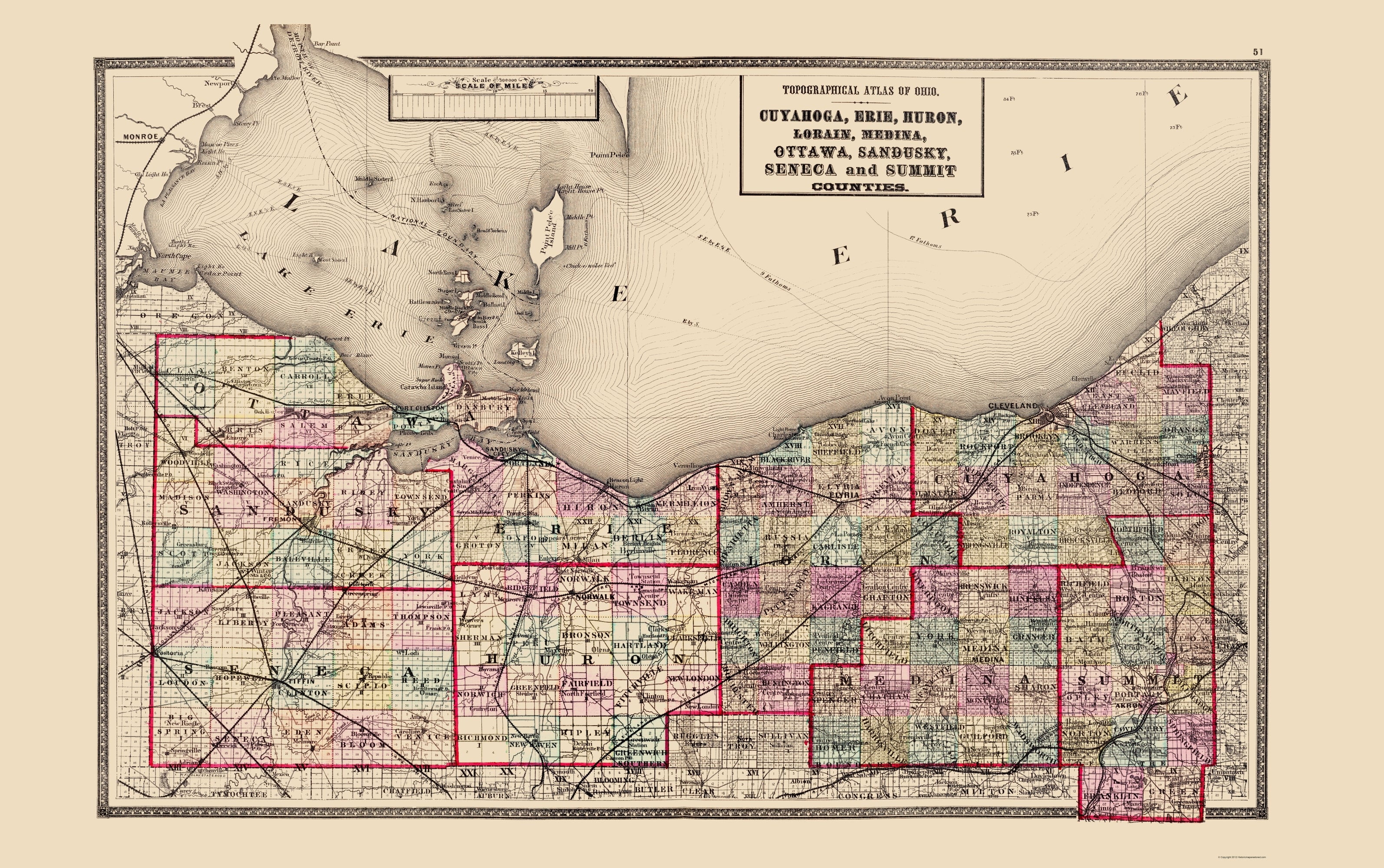 Historic County Map - Ohio County North Ohio - Walling 1872 - 23 x 36. ...