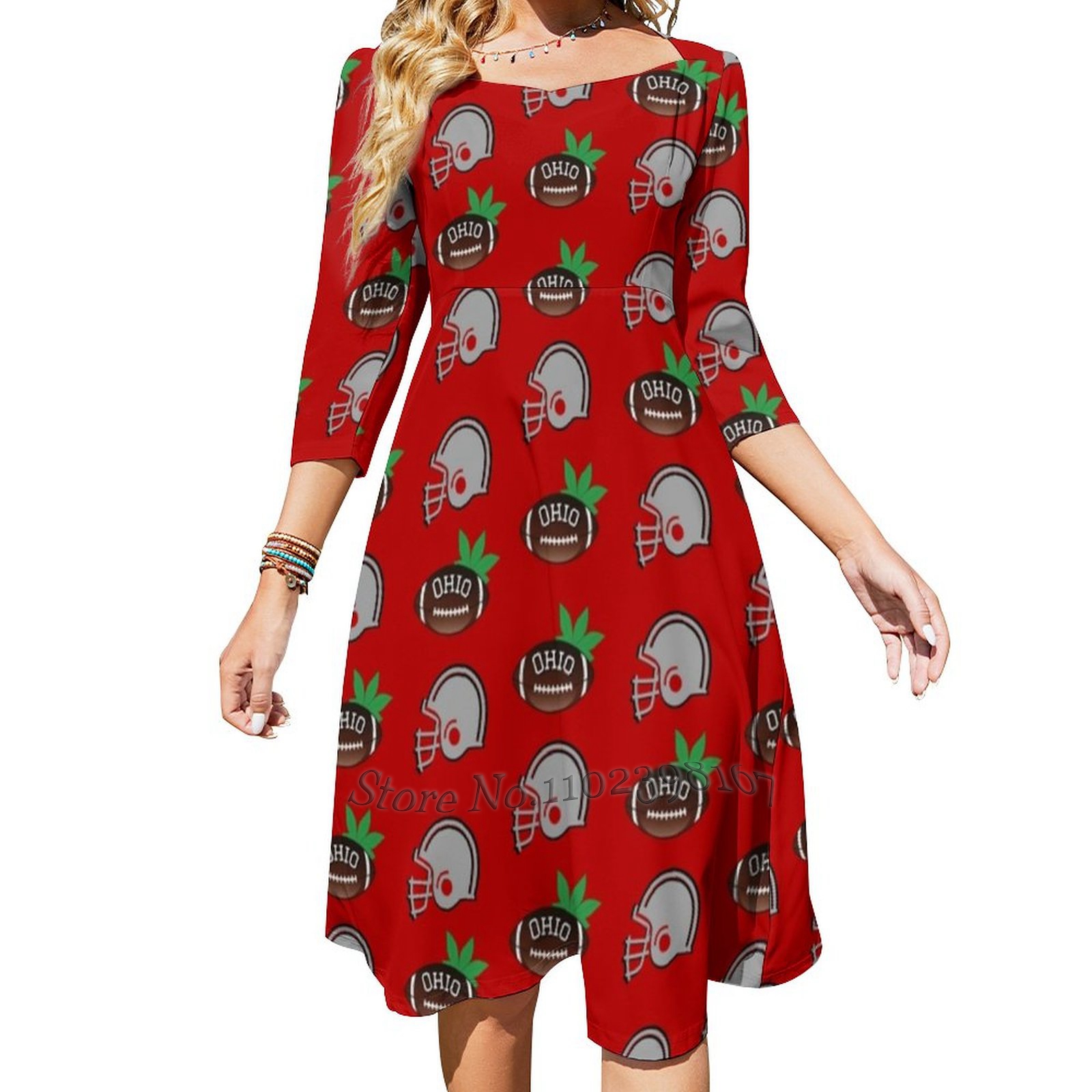 Ohio Football Pattern Square Neck Dress New Plus Size Elegant Women ...