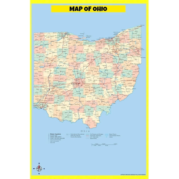 Ohio Map Poster - Laminated Wall Map - Style A - 18x24 - Ideal for ...