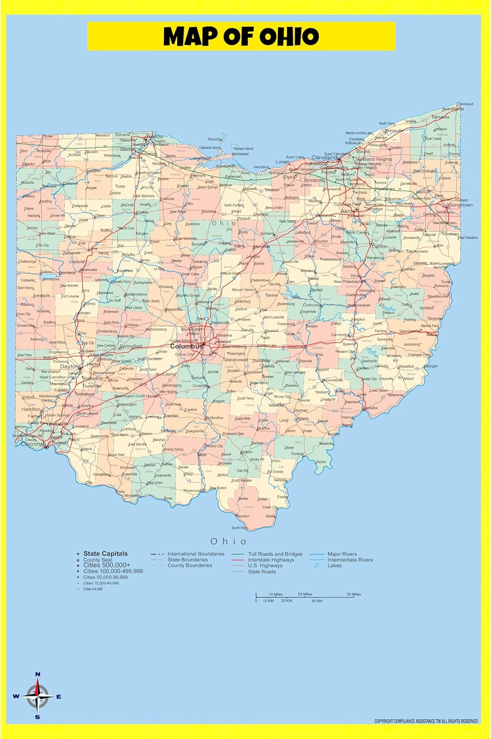 Ohio Map Poster - Laminated Wall Map - Style A - 24x36 - Ideal for ...