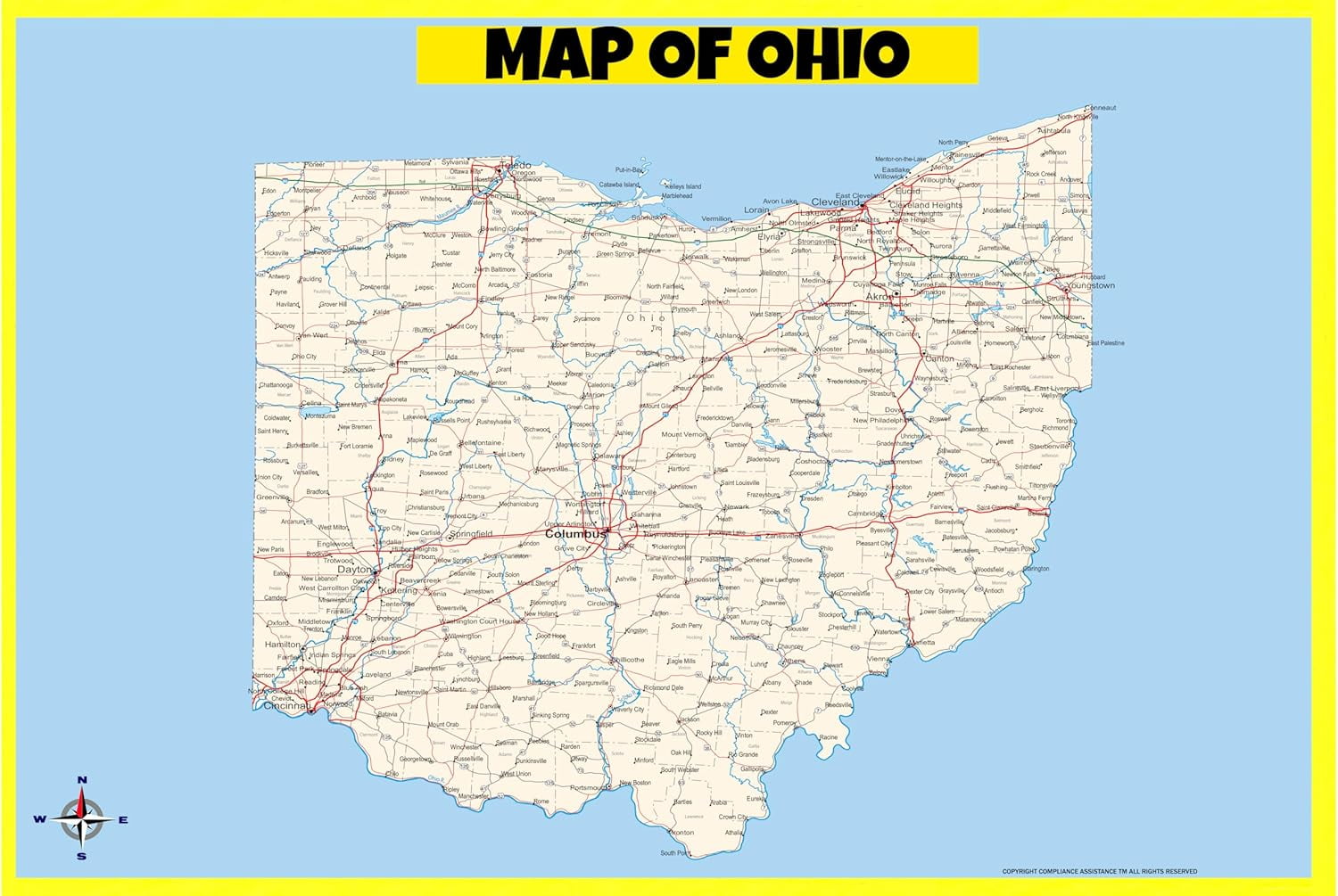 Ohio Map Poster - Laminated Wall Map - Style C - 36x60 - Ideal for ...