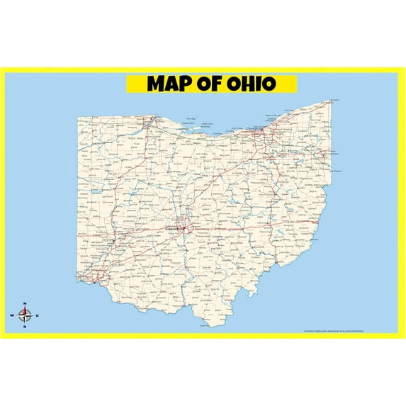 Ohio Map Poster - Laminated Wall Map - Style C - 36x60 - Ideal for ...