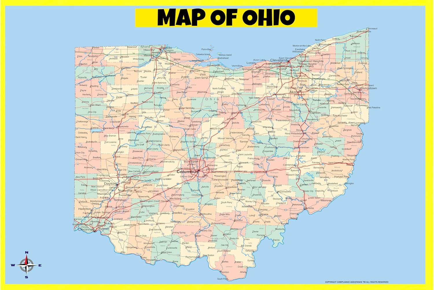 Ohio Map Poster - Laminated Wall Map - Style E - 18x24 - Ideal for ...