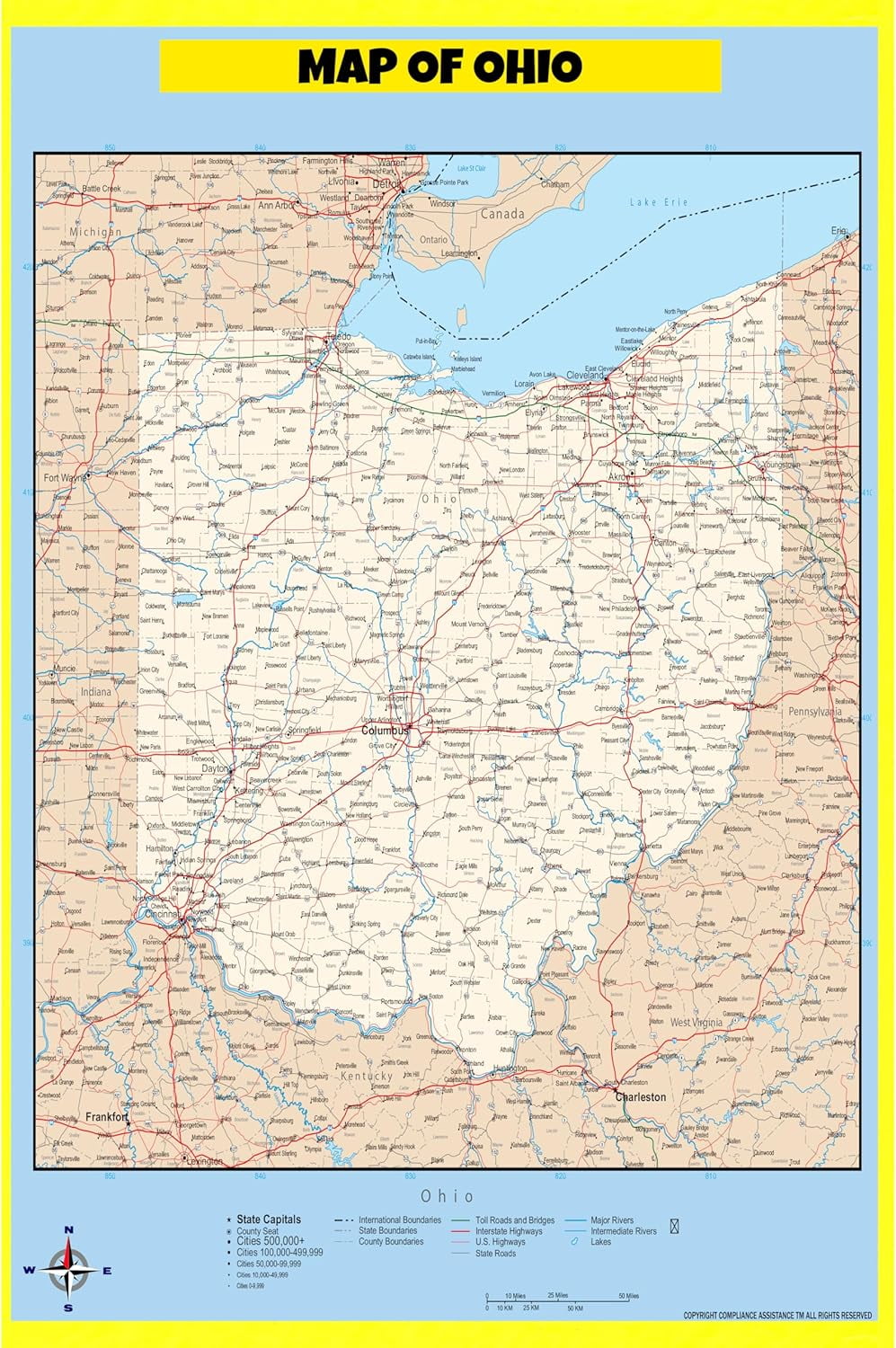 Ohio Map Poster - Laminated Wall Map - Style F - 36x60 - Ideal for ...