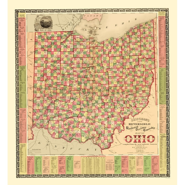 Railroad Map - Ohio Railroad Distances and Townships - Bridgman 1873 ...