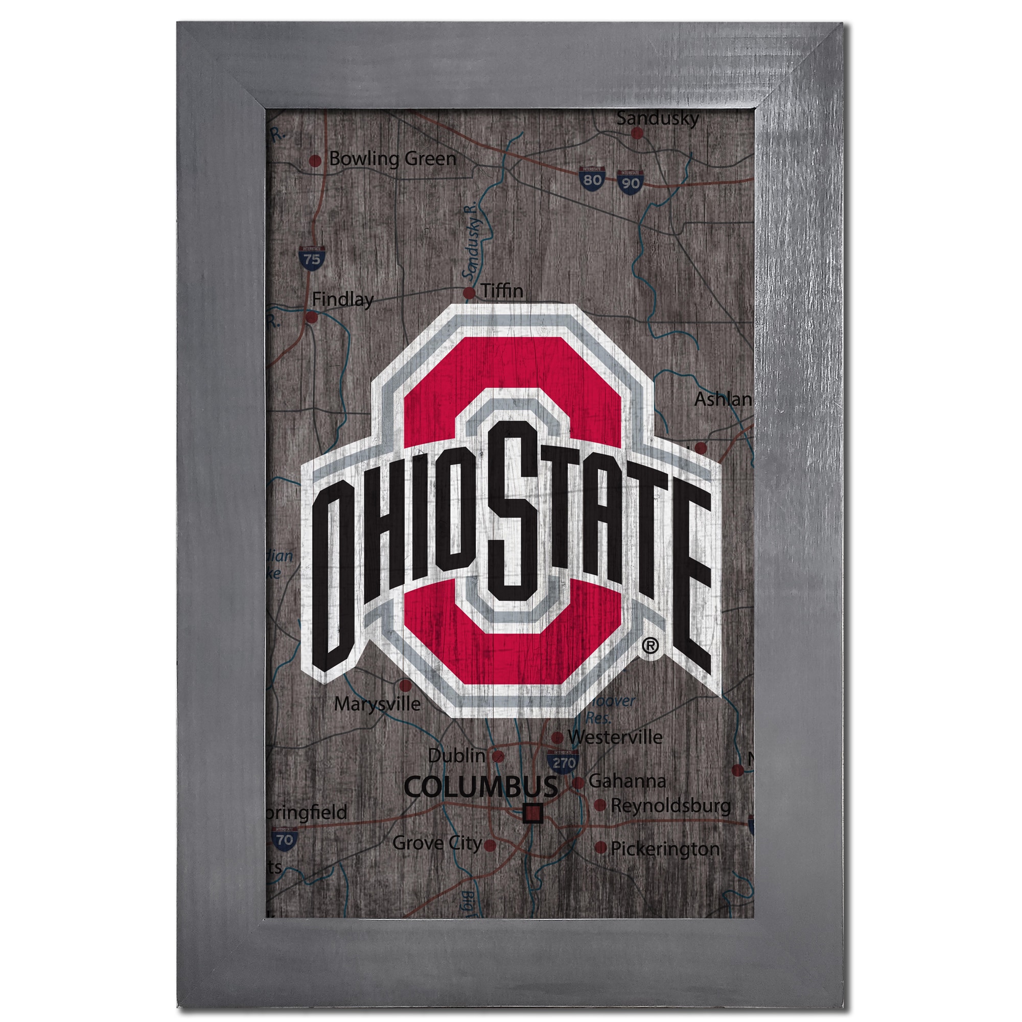 Ohio State Buckeyes 11'' x 19'' Framed Team City Map Sign - Walmart.com