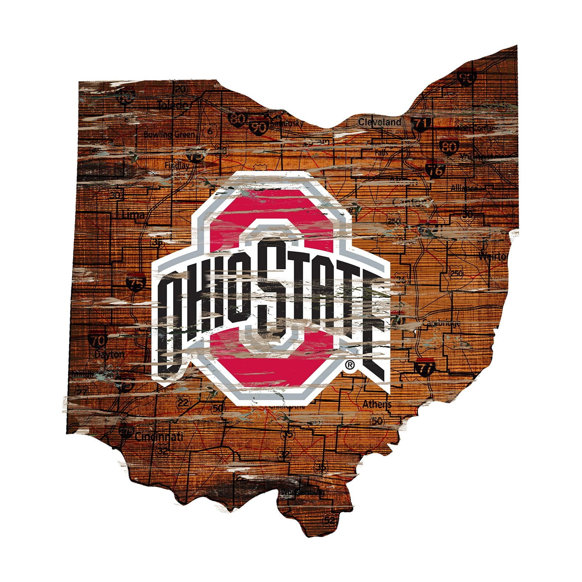 Ohio State Buckeyes 23.5" x 23.5" Distressed State with Logo Sign ...