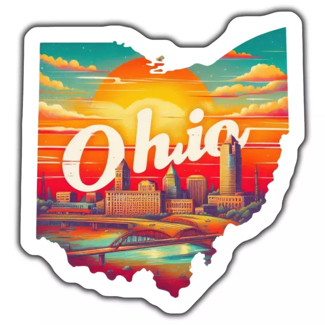 Ohio State Map Sticker, Colorful Ohio Skyline Decal, Travel Souvenir ...
