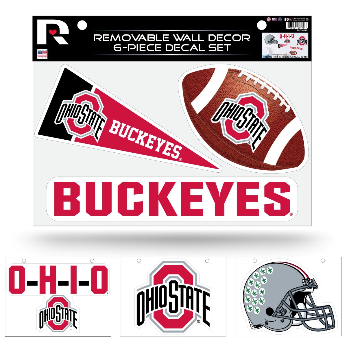 Ohio State NCAA Buckeyes (Set of 6) Individual Easy Peel Die-Cut Decal ...