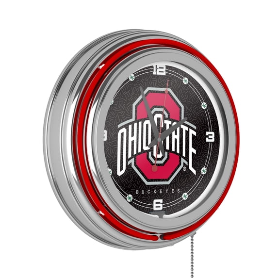 Ohio State University Logo Black Retro Neon Analog Wall Clock with Pull ...