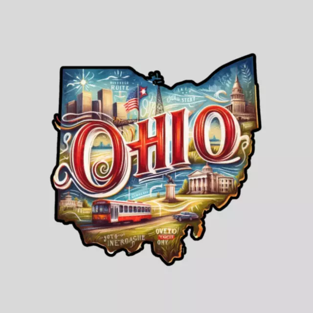 Ohio Sticker American Flag State Outline Novelty Laptop City Sticker ...