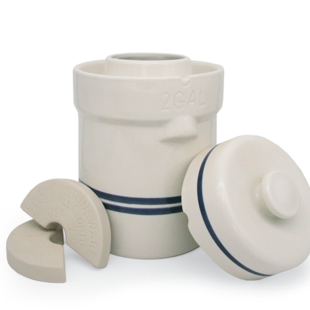 Ohio Stoneware 2 Gallon Lid Sauerkraut Fermenting Crock Kit, White ...