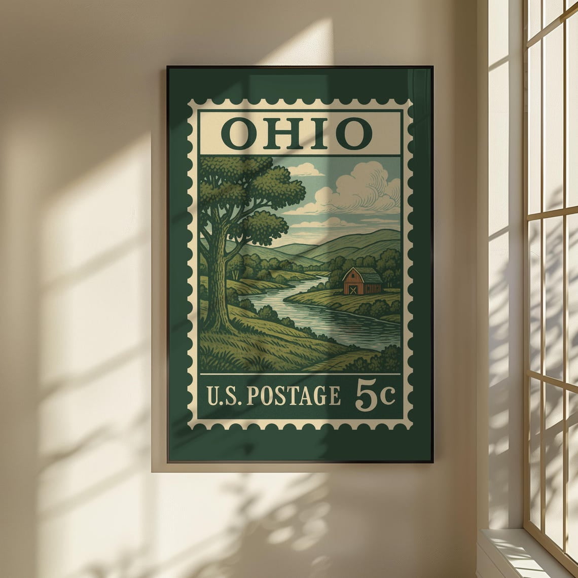 Ohio Vintage Postage Stamp Print, Retro Midwest Wall Art, Rustic ...
