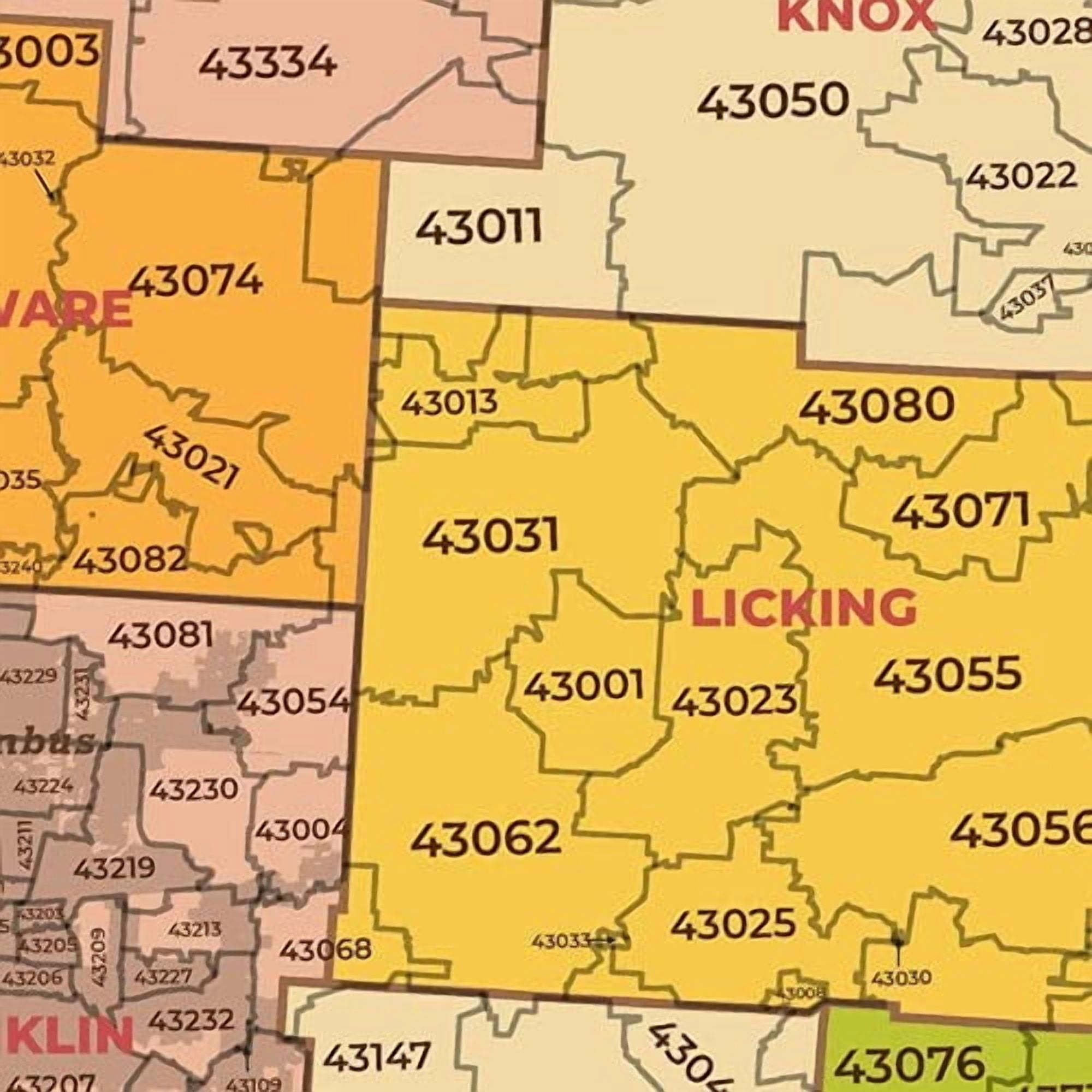 Ohio ZIP Code Map with Counties - Standard - 36" x 36" Paper - Walmart.com