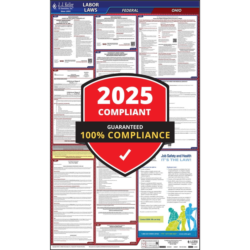 Ohio and Federal Labor Law Poster (English, OH State) - OSHA Compliant ...