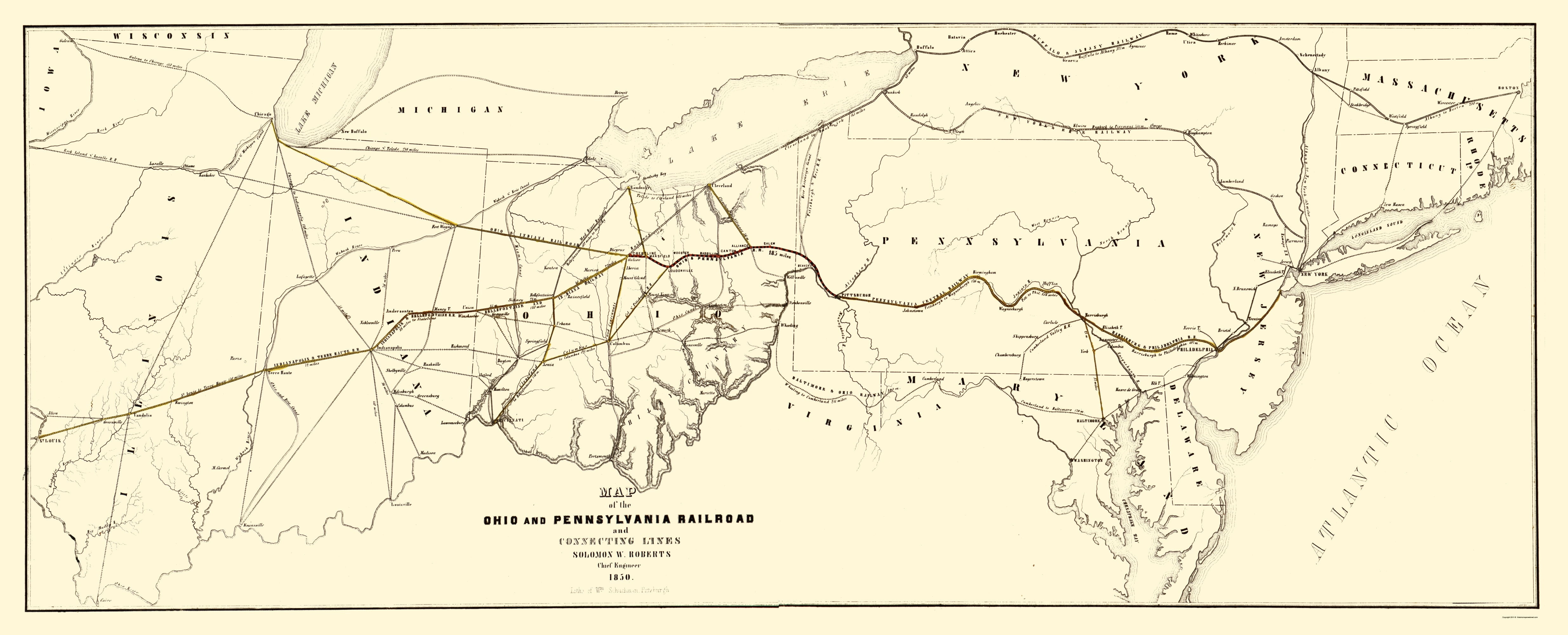Railroad Map - Ohio and Pennsylvania Railroad - Schuchman 1850 - 23 x ...