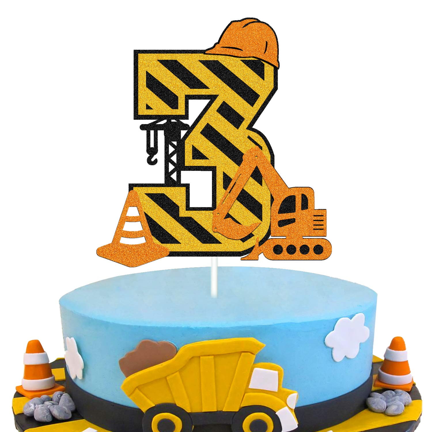 Ohiviaaa Construction 3rd Birthday Cake Topper TVS1 for Kids Boy Girl ...