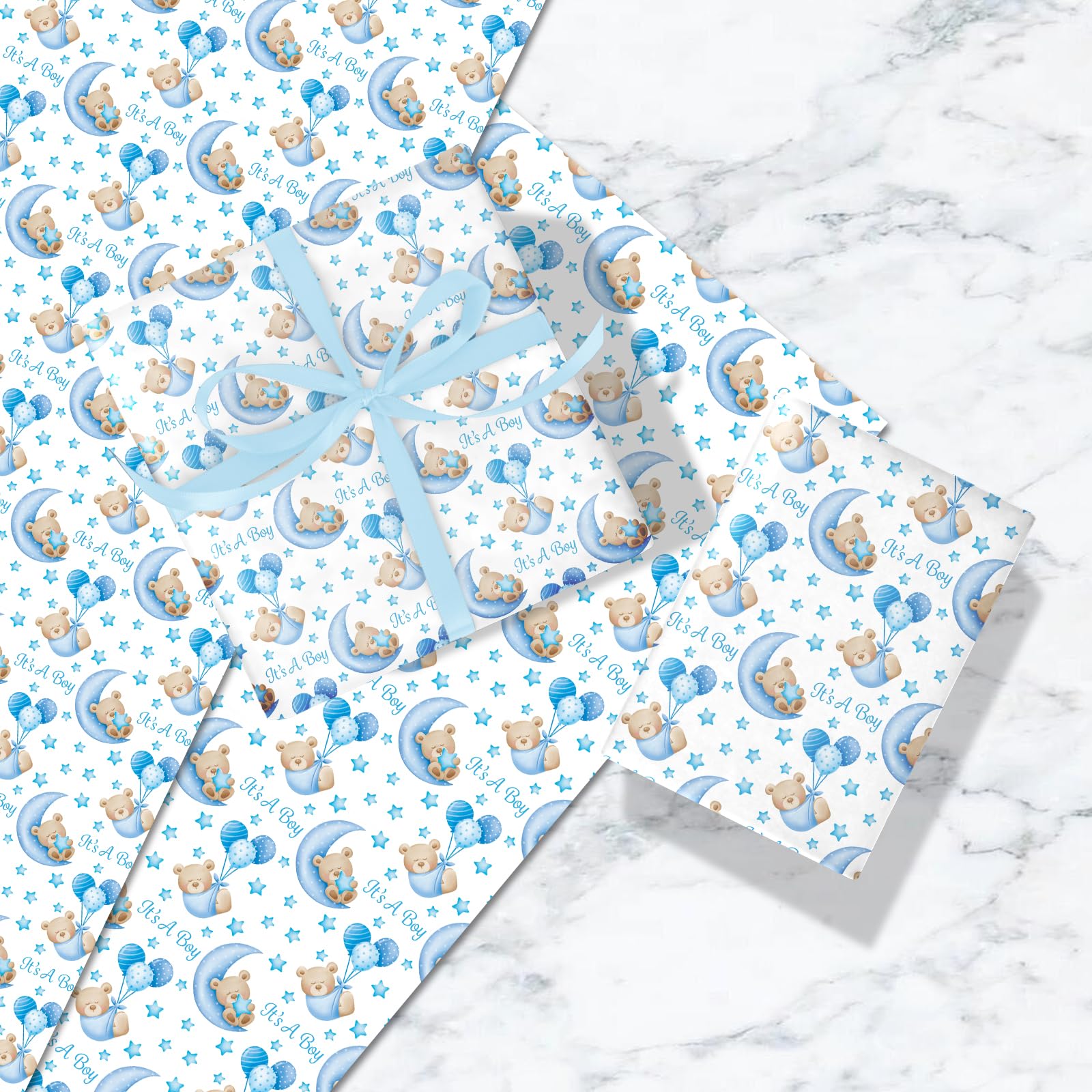 Ohkishly 10 Sheet Teddy Bear Wrapping Paper for Baby Boy Infant, 20'' x ...