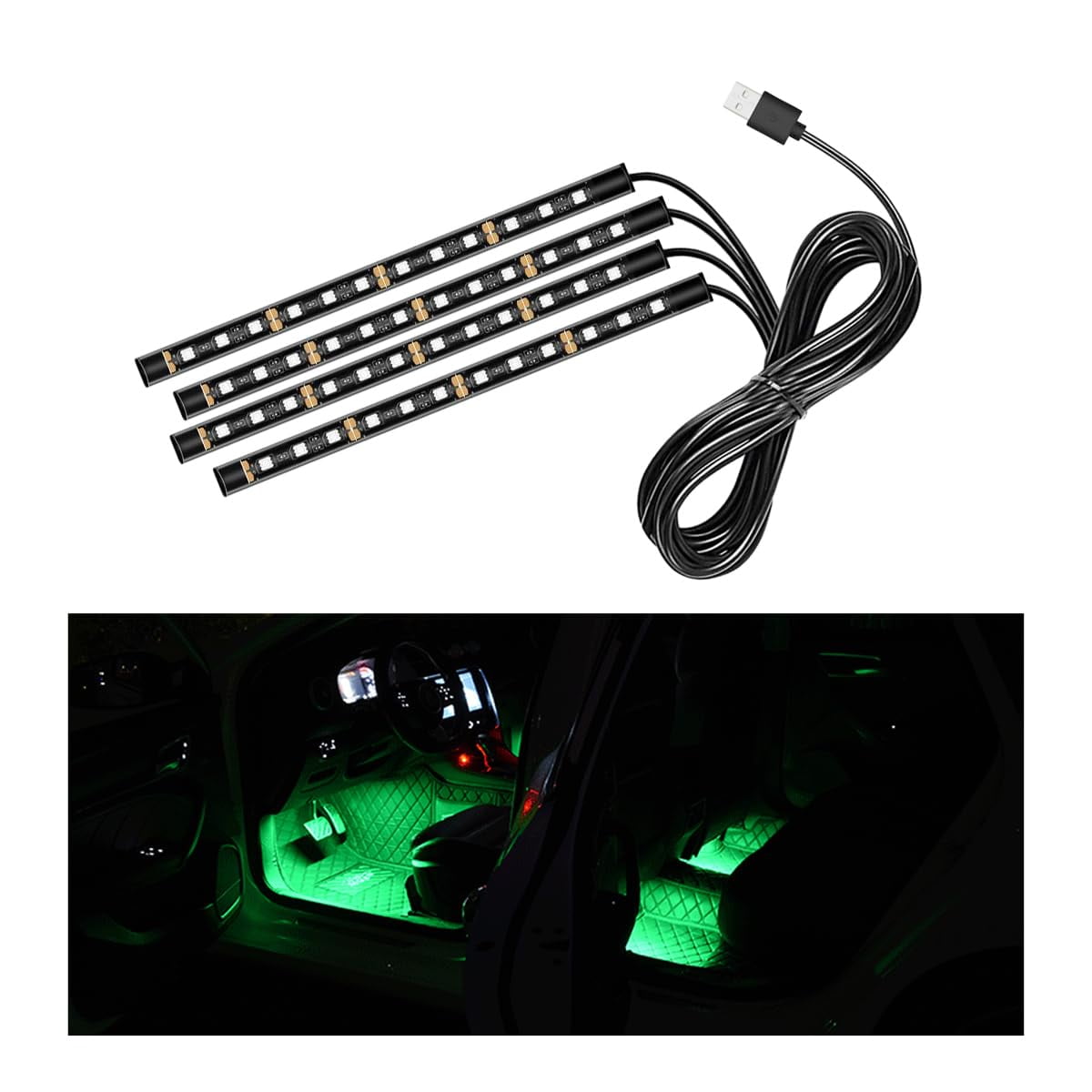 Ohleats Car LED Strip Light, 48 LED RGB Auto Interior Atmosphere Lights ...