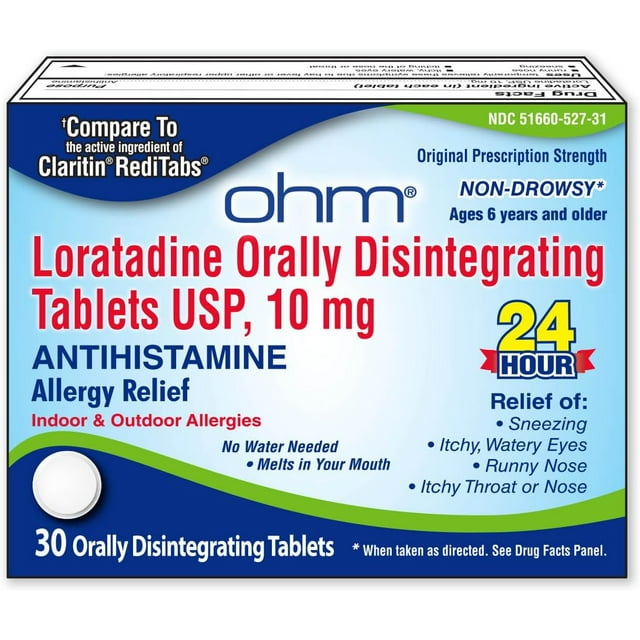 Ohm 24-Hour Allergy Medicine, Loratadine Orally Disintegrating Tablets ...