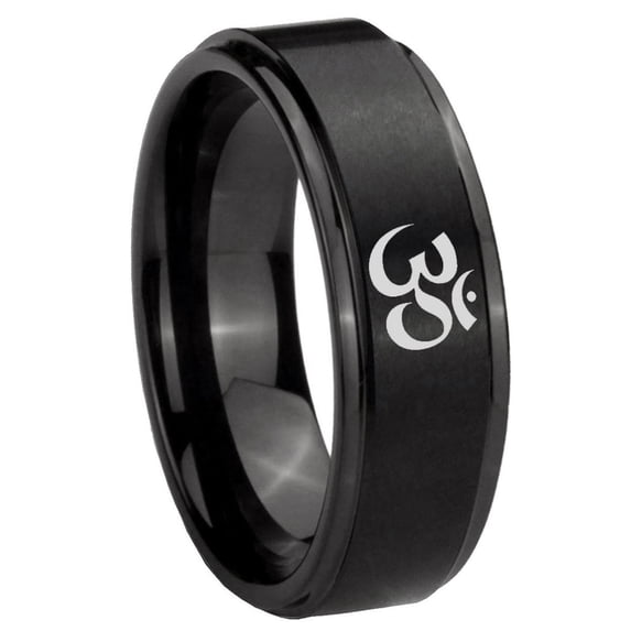 Ohm Design Om Yoga 8MM Step Edge Brush Black Tungsten Men Ring ...