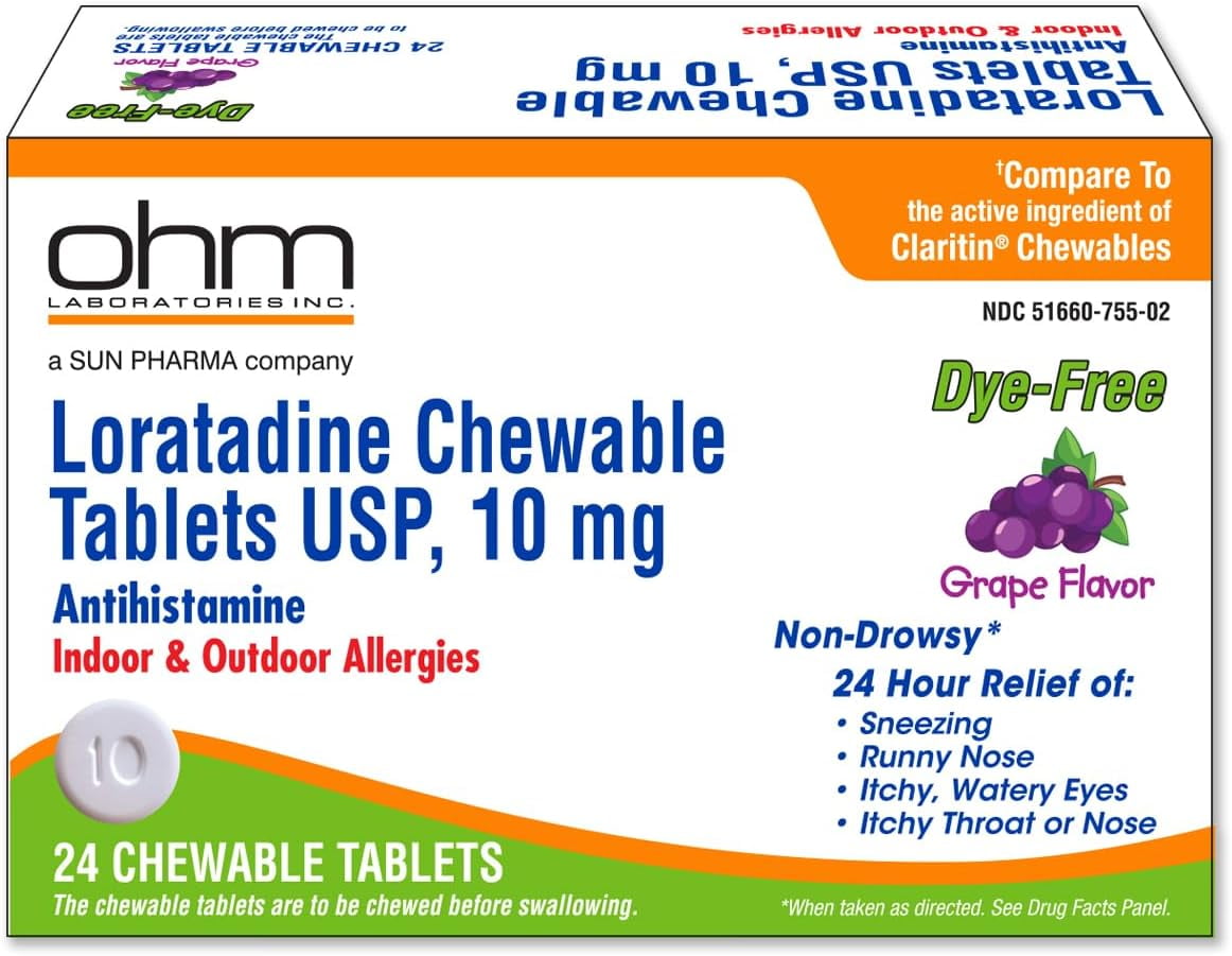 Ohm Loratadine Chewable Tablets 10mg – 24 Count | Non-Drowsy ...