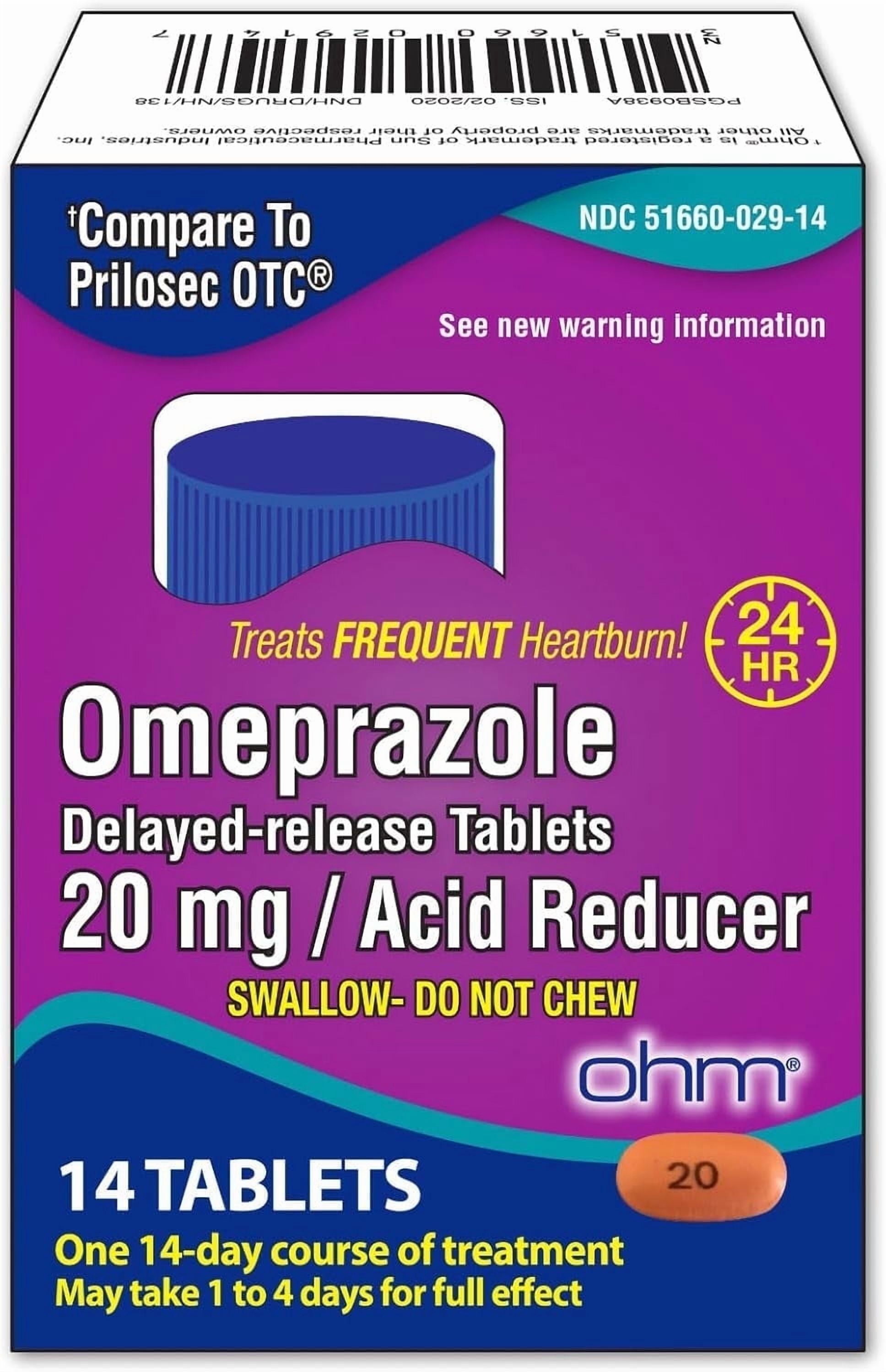 Ohm Omeprazole Delayed-Release Tablets, 20mg Acid Reducer, Treats ...