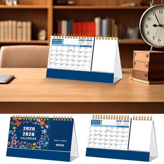 Ohmyroo 2026 2028 Blue Desk Calendar Monthly Planner Home Office ...