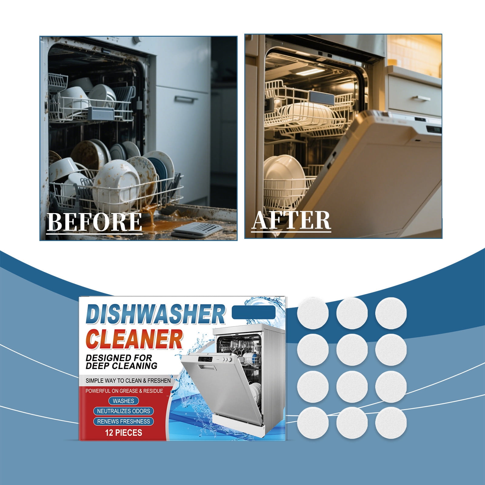 Ohmyroo Dishwasher Cleaning Tablets Effervescent Degreaser Stain And ...