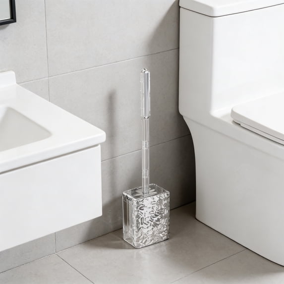 Ohmyroo Modern Toilet Brush Set 16.3 Inch Clear Plastic Scrubber With ...