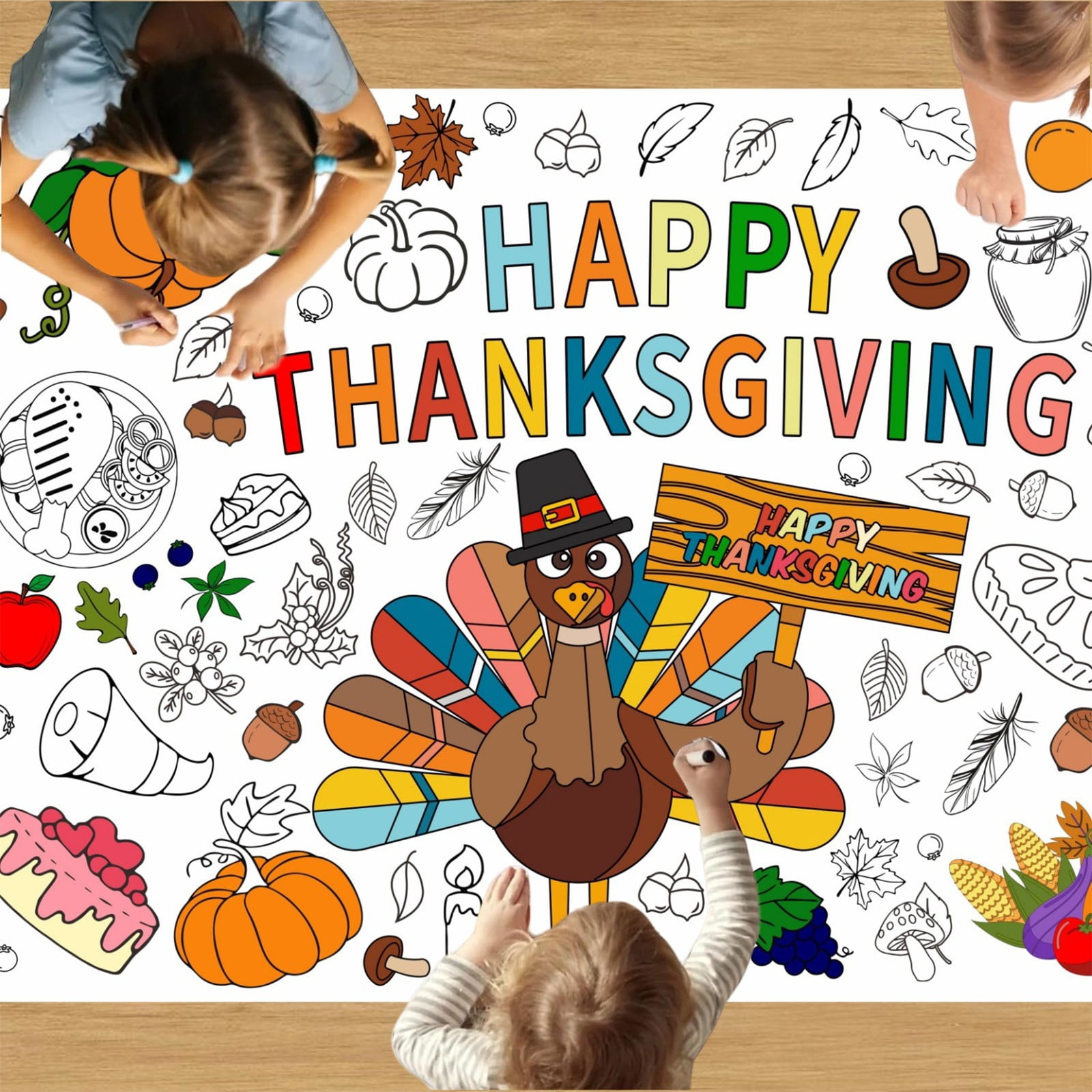 Ohmyroo Thanksgiving Kids Coloring Decorations for Home Jumbos Poster ...