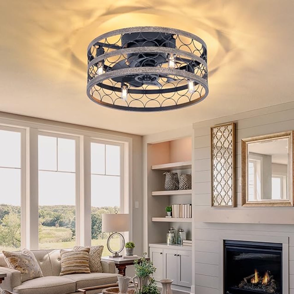 Ohniyou 18" Caged Ceiling Fans with Lights and Remote Flush mount Small ...