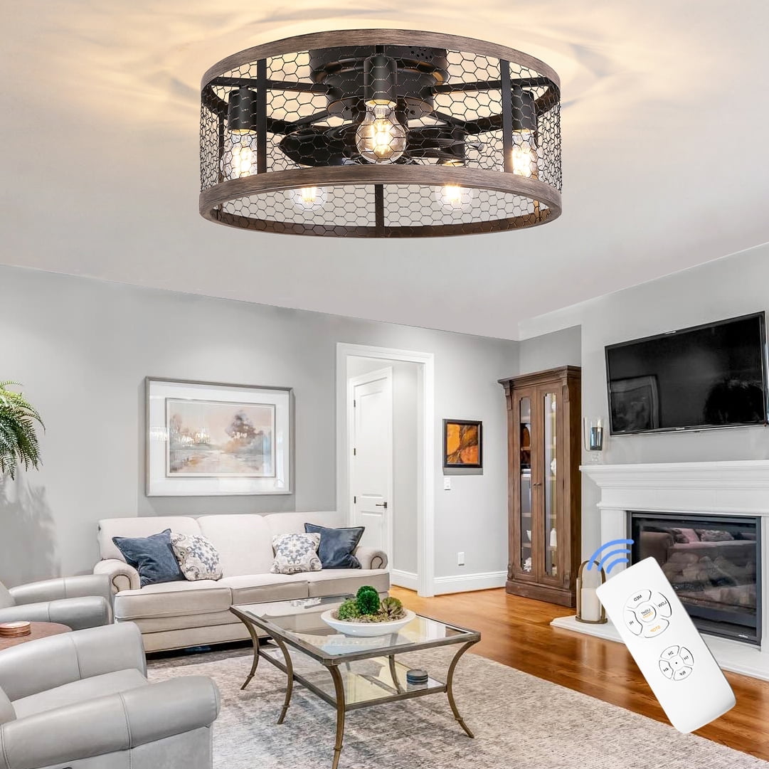 Ohniyou 20" Flush Mount Caged Ceiling Fans with Lights and Remote ...