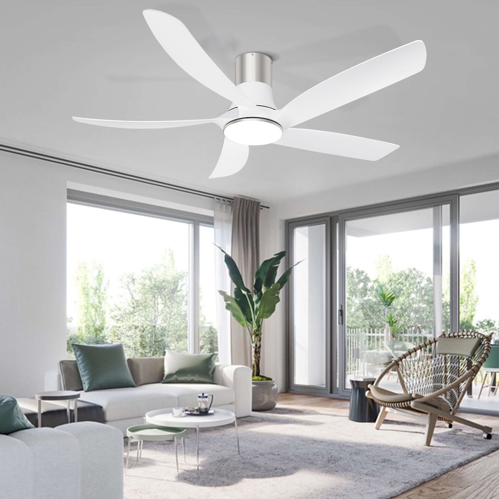 Ohniyou 58" Flush Mount Ceiling Fans with Light and Remote,Modern ...