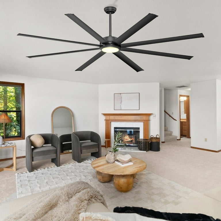 Ohniyou 84 Industrial Indoor Outdoor Ceiling Fan with Lights and Remote Downrod Mount Large Ceiling Fan for Home Living Room Garage Black Walmart