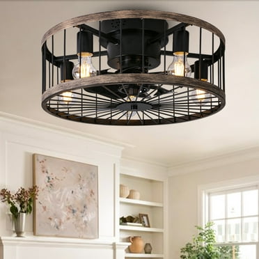 Ohniyou 20" Caged Ceiling Fans with Lights and Remote, Farmhouse Flush ...