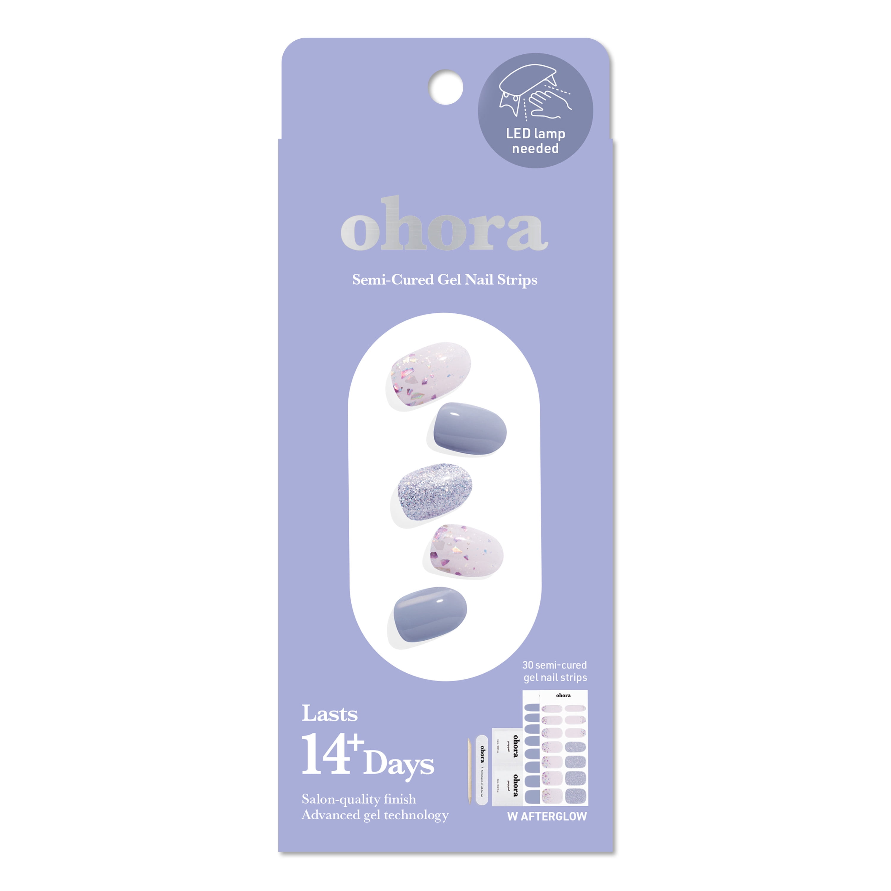 ohora Semi-Cured Gel Nail Kit Afterglow 30 Count Elegant Korean Pastel Purple Glitter - Walmart.com