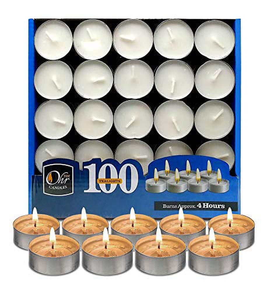 Ohr 4 Hour Longer Burn Time Tealight Candles - Unscented, White, 100 ...
