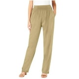 Ohufall Casual Pants for Womens Elastic Waist Solid Trousers with ...
