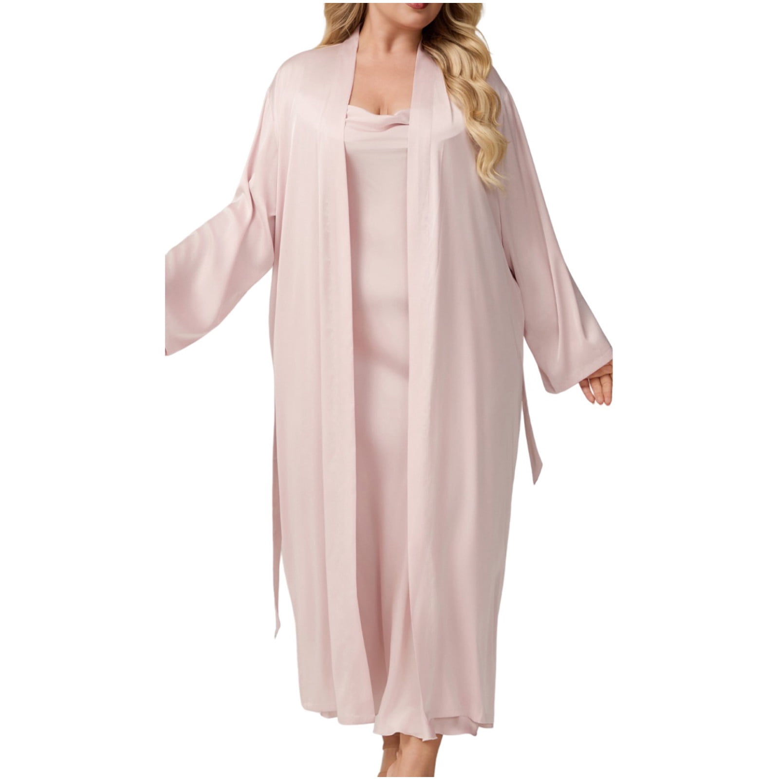 Ohufall Satin Nightgown and Robe Sets for Women 2 Piece Soft V-Neck ...