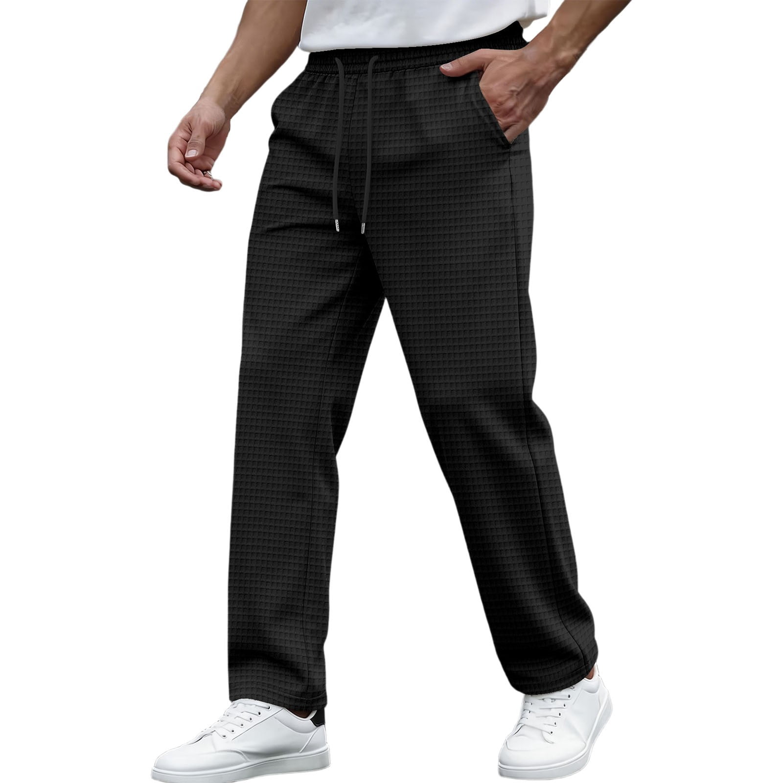 Ohufall Solid Color Pants for Men Straight Leg Comfortable Pants ...