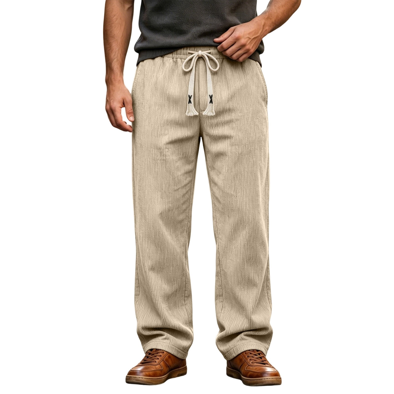 Ohufall Stretch Pants for Men Drawstring Elastic Waist Straight Leg ...