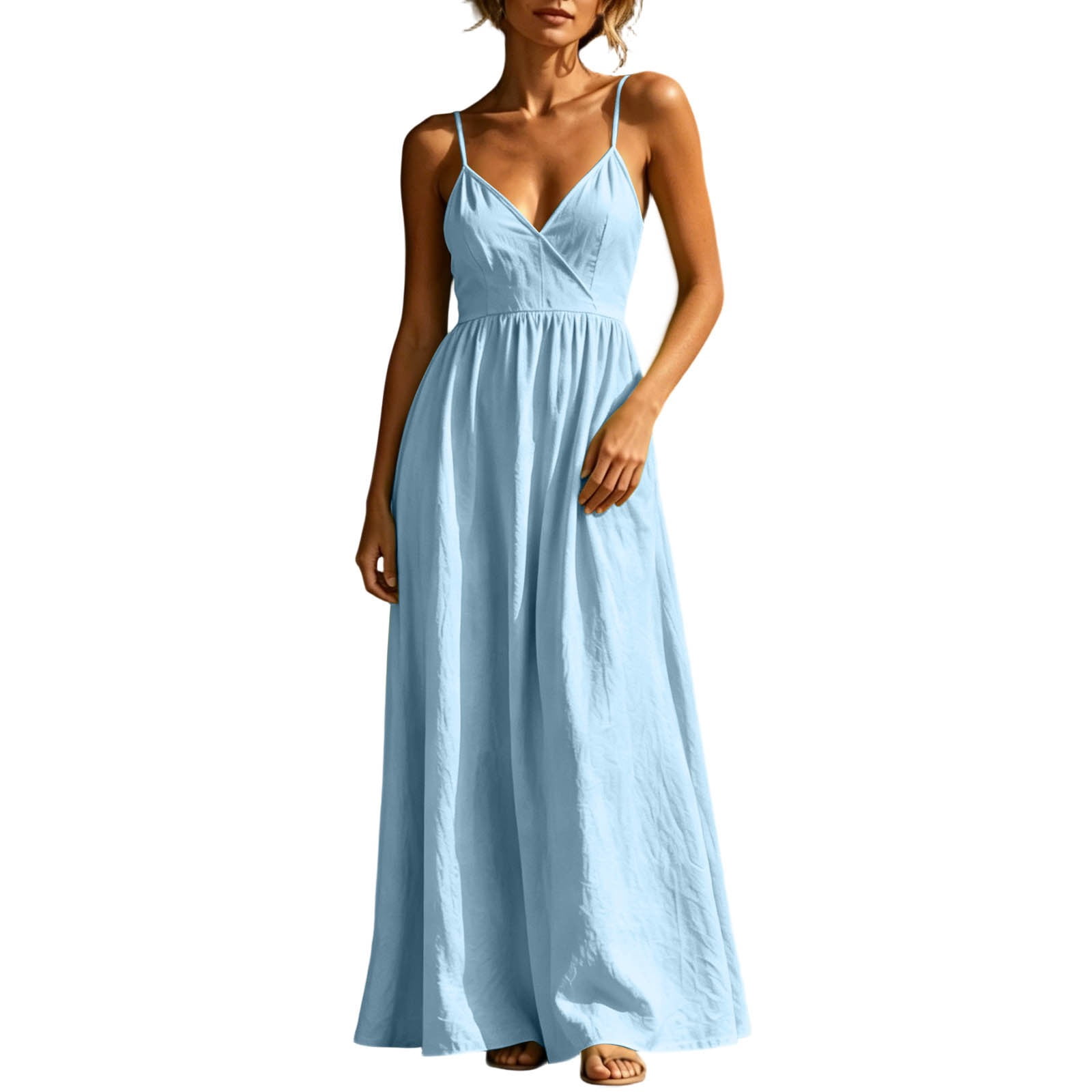 Ohufall Women Dresses V Neck Backless Sleeveless Cami Dress with ...