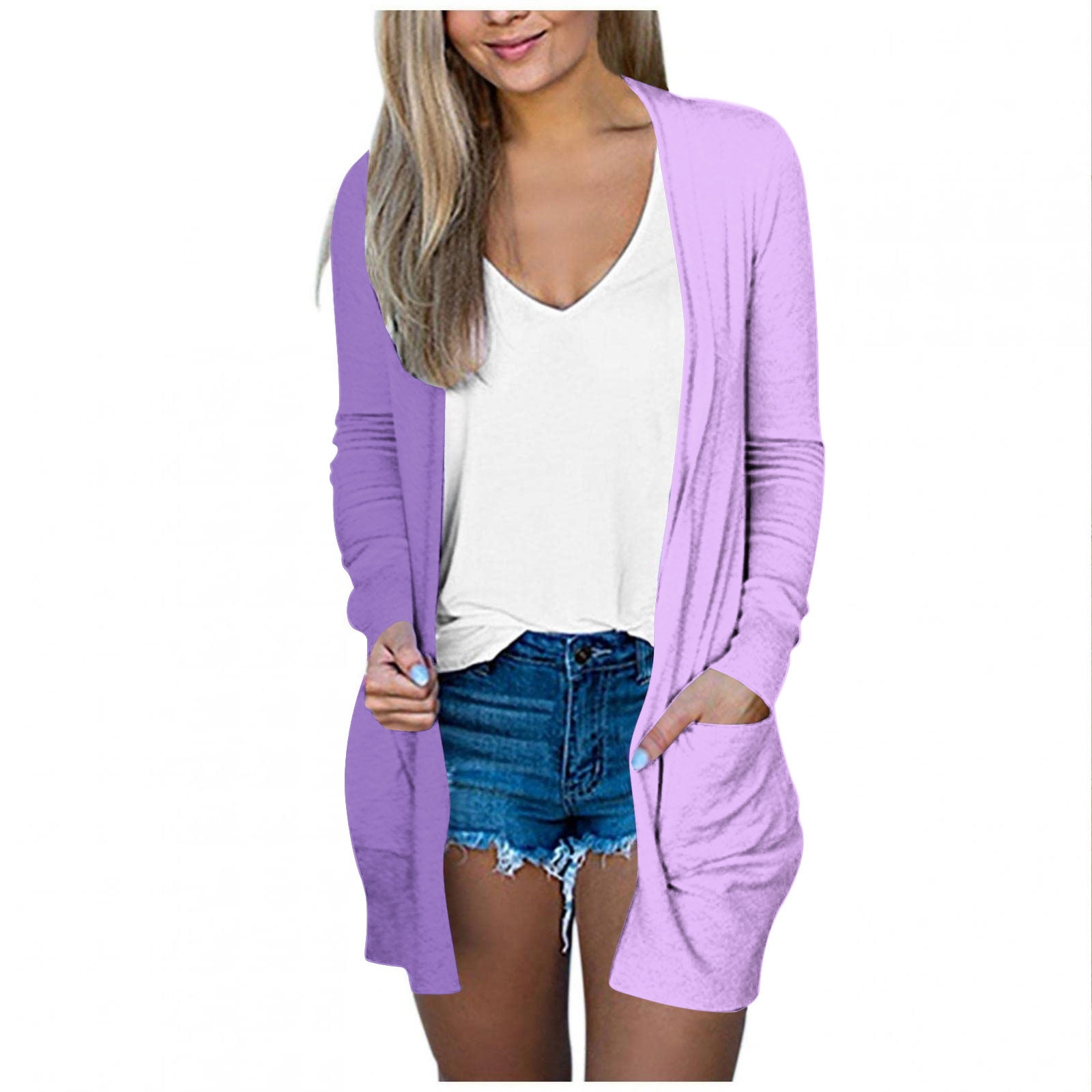 Ohufall Womens Long Cardigan Overwears Fashion Colorblock Long Sleeve ...