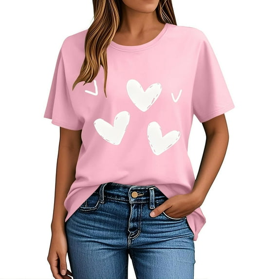 Ohufall Womens Plus Tops & T-Shirts, Women Valentine's Day Print Short ...