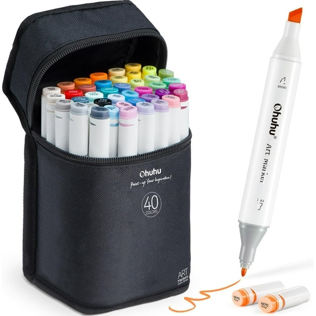 Ohuhu 40 Colors Dual Tips Alcohol Art Markers, Fine & Chisel Refillable ...