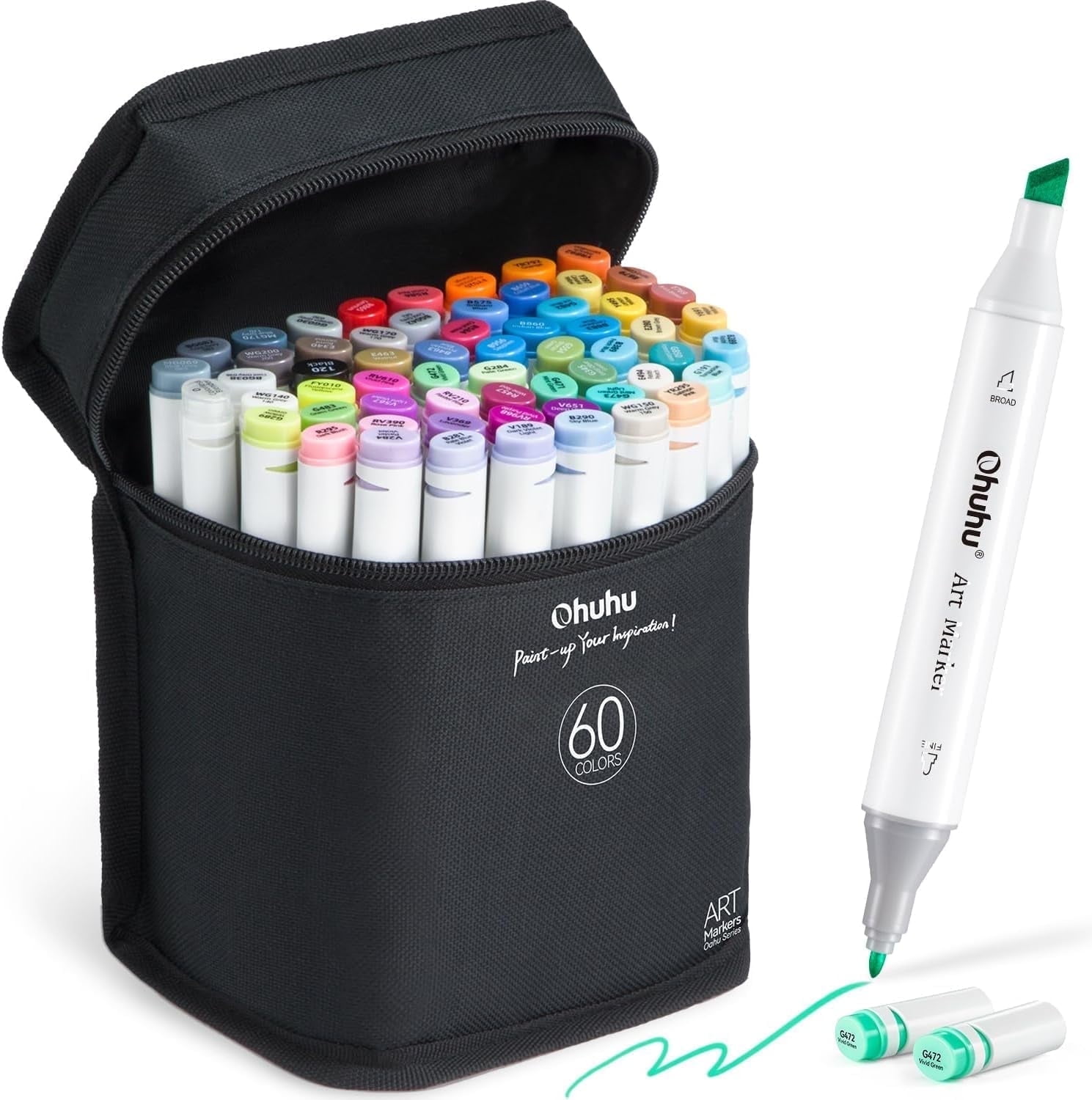 Ohuhu 60-Color Alcohol Markers, Dual Tip Chisel & Fine, with Colorless ...