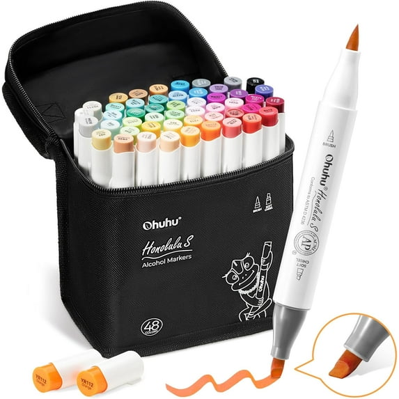 Ohuhu Alcohol Markers Brush and Soft Chisel: AP Certificated 48-color ...
