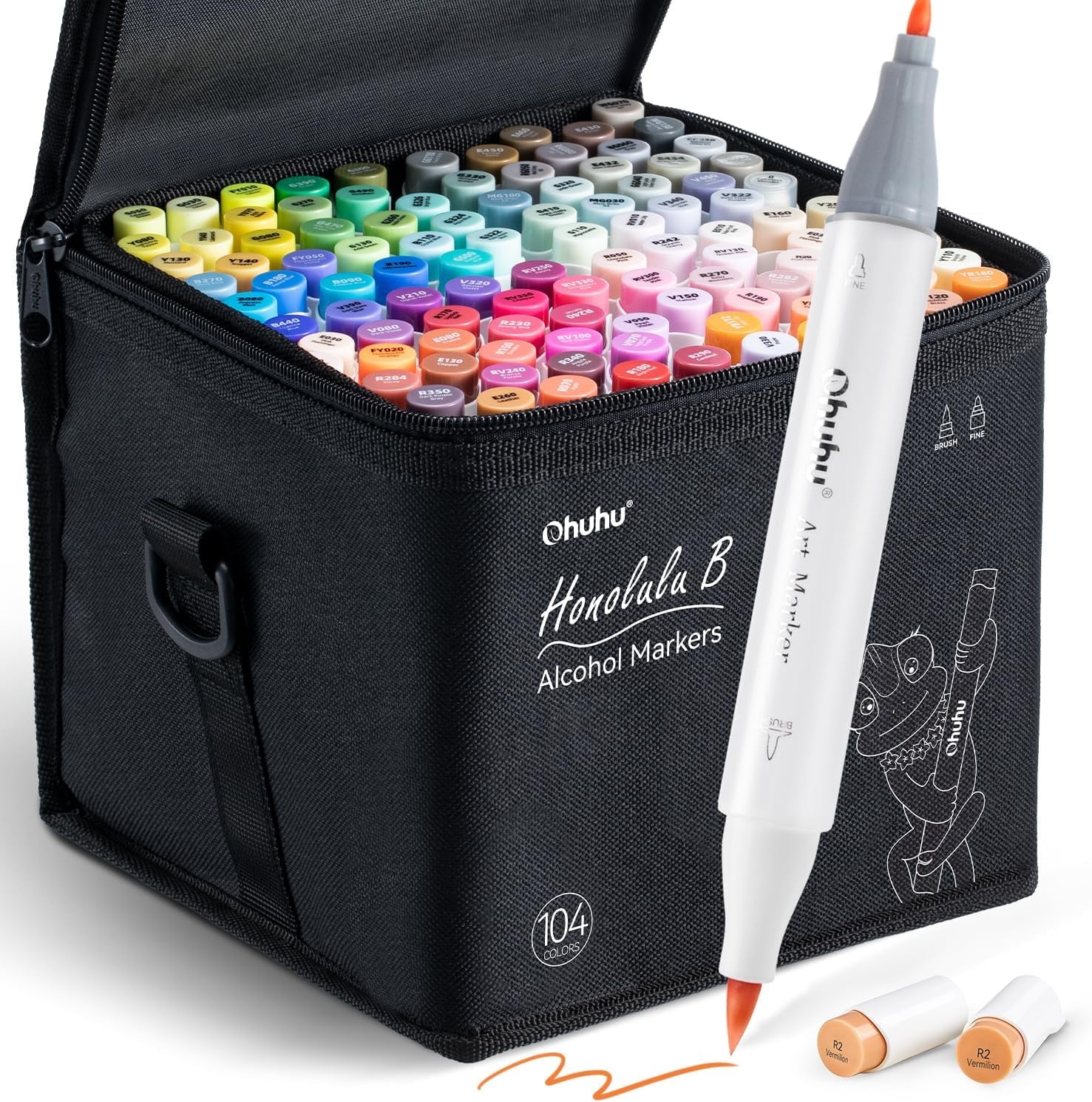 Ohuhu Alcohol Markers Brush Tip- 104-color Double Tipped Alcohol Based ...