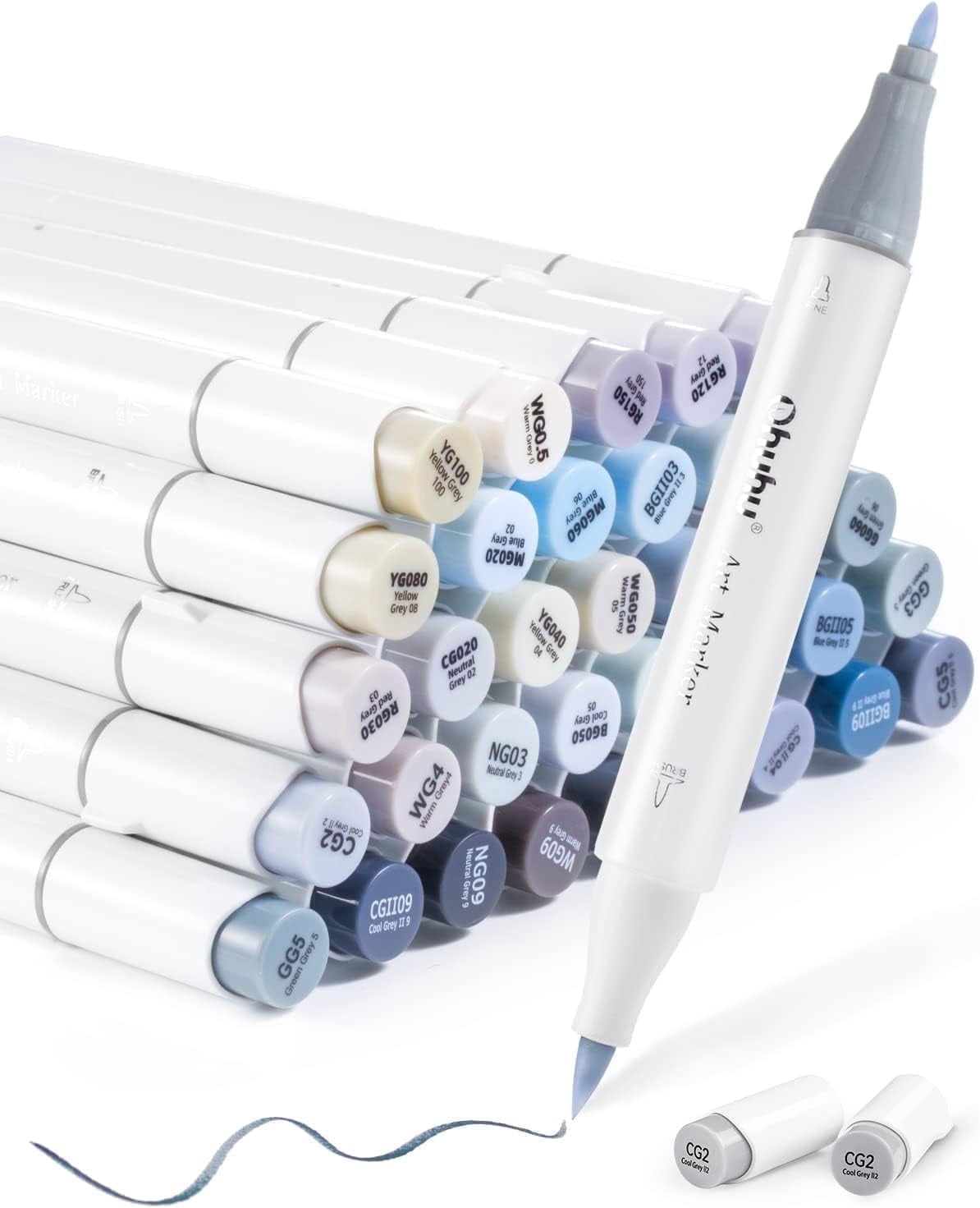 Ohuhu, Grayscale Alcohol Markers Set, 36 pcs with Blender, Dual Tips ...